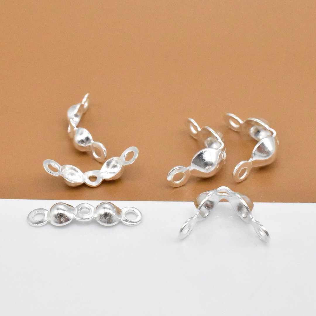 30 Sterling Silver End Tip Covers, 925 Silver Fold Over Crimp Beads ...