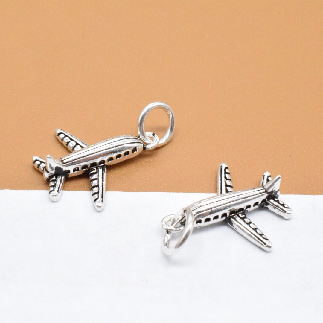 2 Sterling Silver Airplane Charms 3D, 925 Silver Plane Charm, Aircraft ...