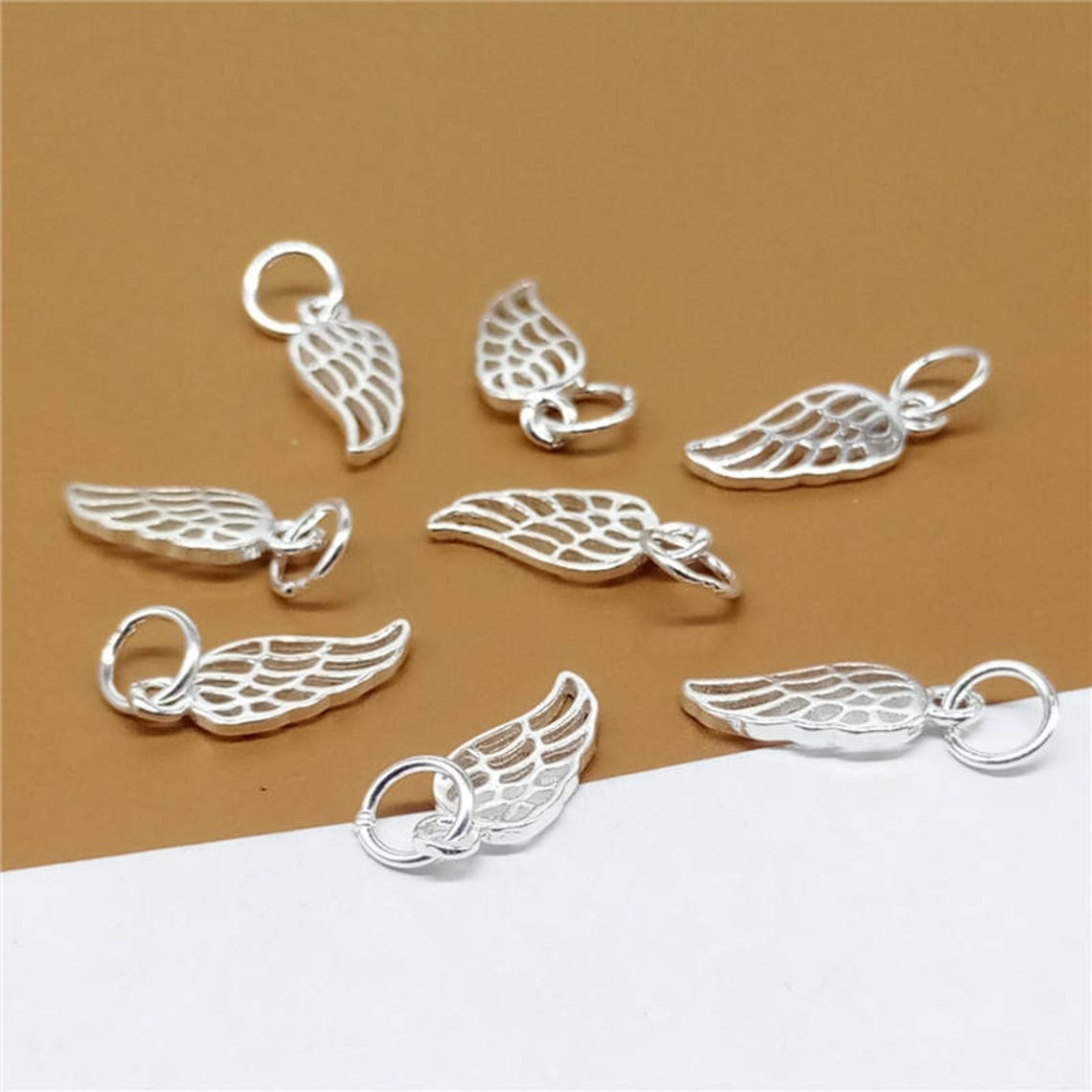 10 Sterling Silver Angel Wing Charms 925 Silver Angel Charms - Etsy