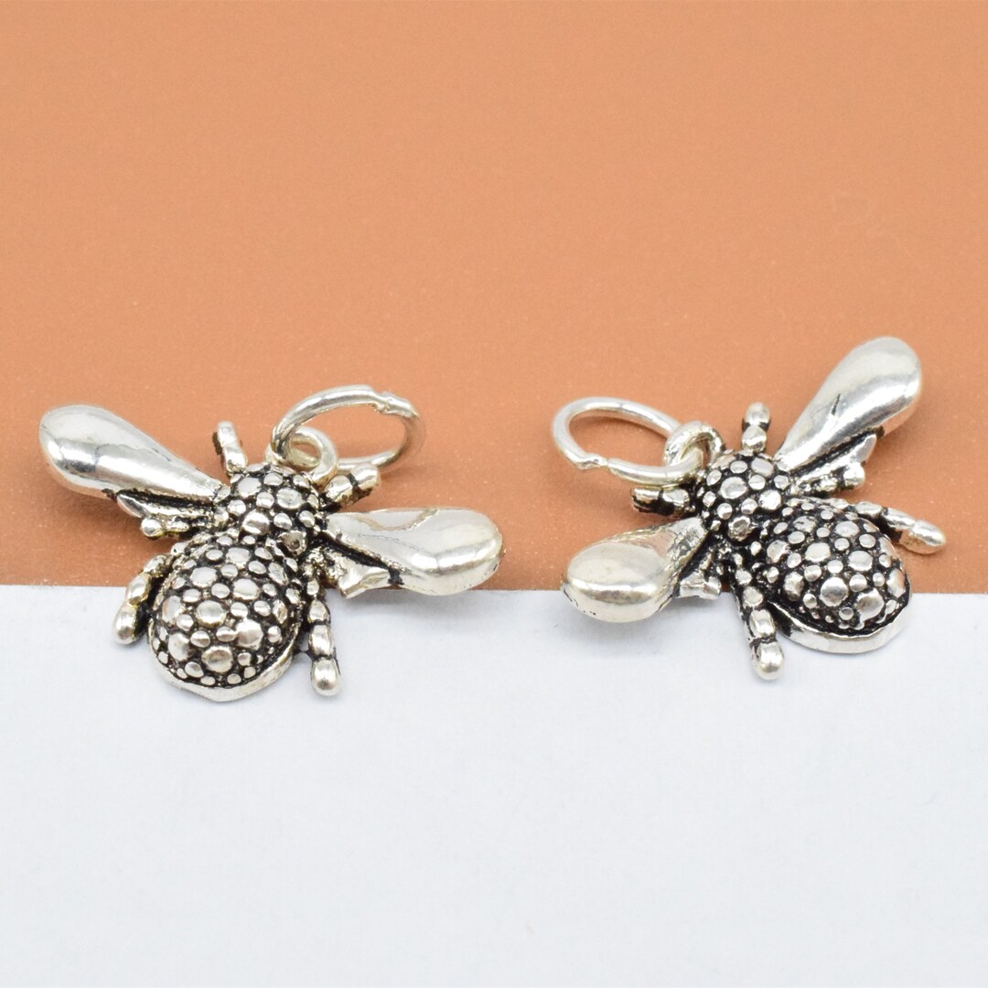 4 Sterling Silver Bee Charms, 925 Silver Honey Bee Charm, Bee Pendant ...