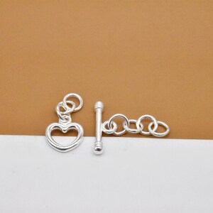 4 Sterling Silver Heart Toggle Clasps W/ Chain, 925 Silver Chain Toggle ...