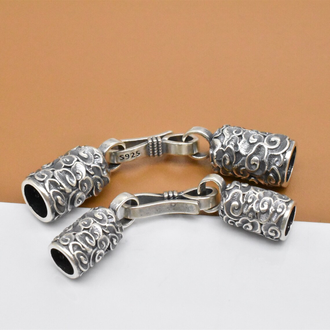 Sterling Silver End Cap With Cloud Design 925 Silver Leather - Etsy