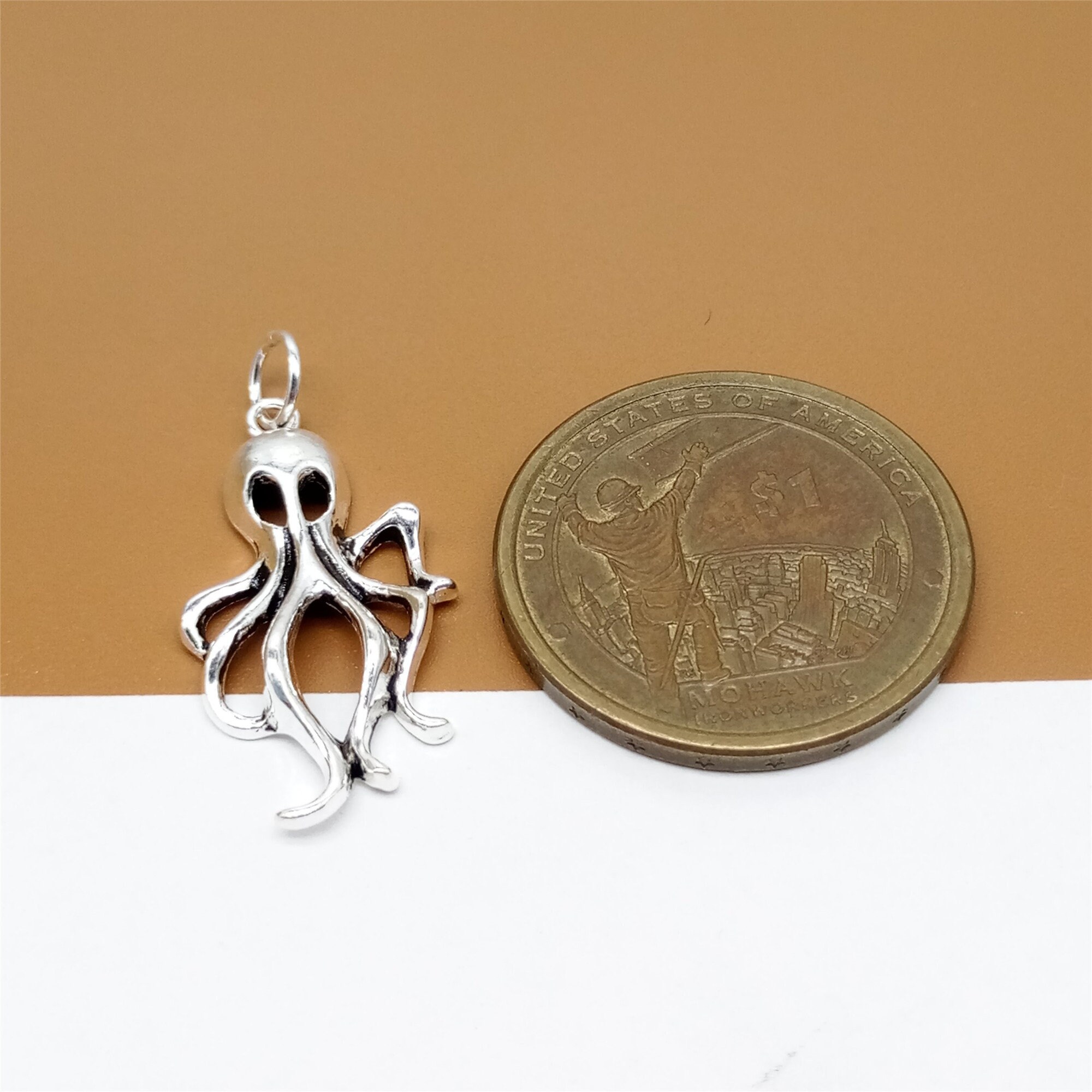 2 Sterling Silver Octopus Charms 925 Silver Octopus Charms | Etsy