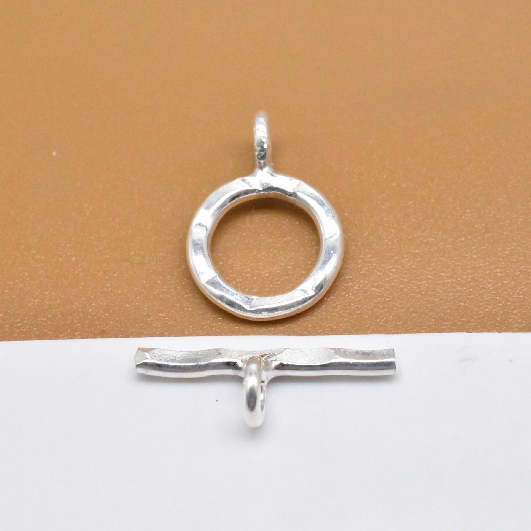 2 Sterling Silver Circle Hammered Toggle Clasps, 925 Silver Toggle ...