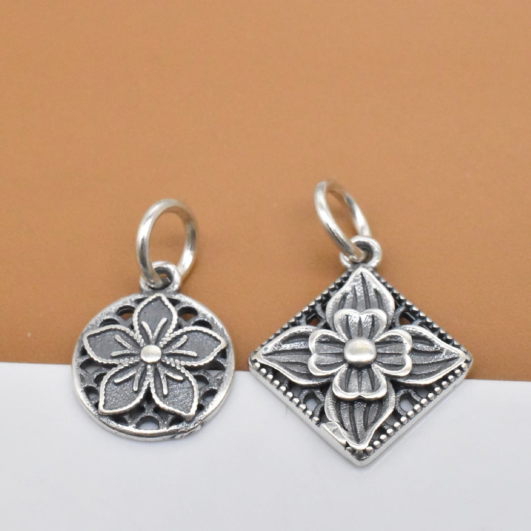 2 Sterling Silver Flower Charms, 925 Silver Clover Charms, Four Leaf ...