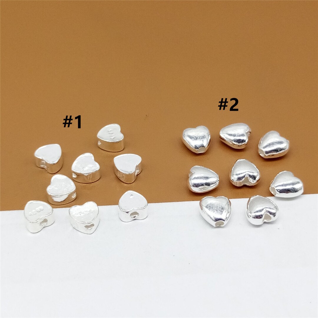 5 Sterling Silver Shiny Love Heart Beads, Small Heart Beads, 925 Silver ...