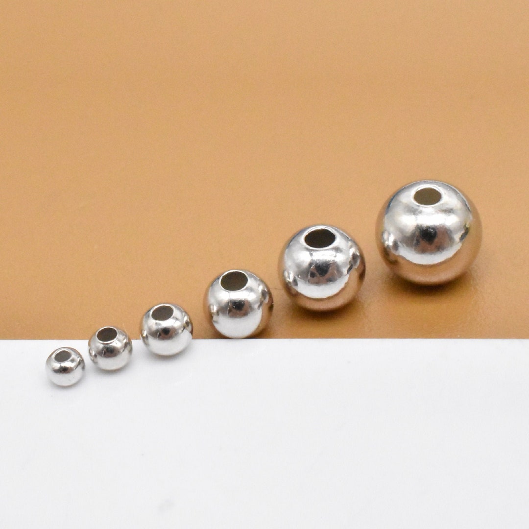 Sterling Silver Round Beads With Rhodium Plated, 925 Silver Round Ball ...