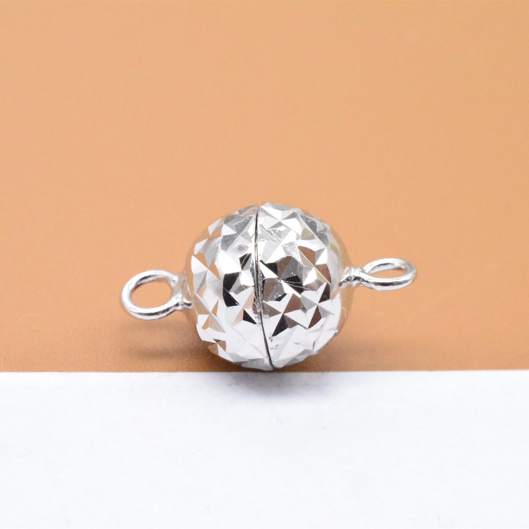 2 Sterling Silver Diamond Cut Magnetic Clasps Rhodium Plated, 925 ...