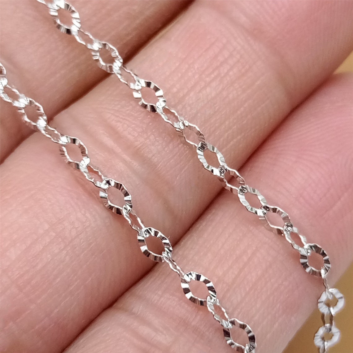 Sterling Silver Sparkle Cable Chain With Rhodium Plated, Hammered Cable ...