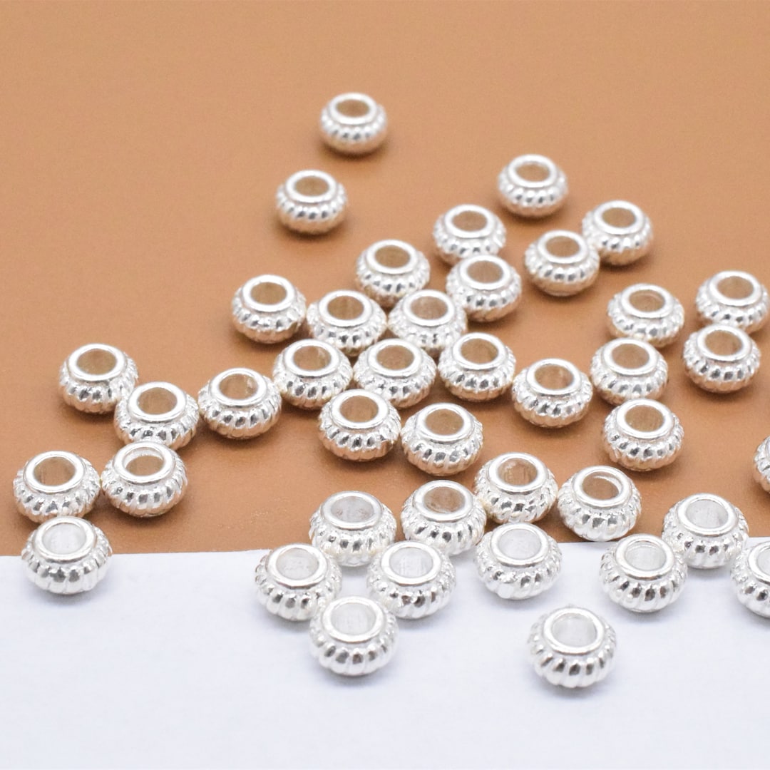10 Sterling Silver Gear Spacer Beads, 925 Silver Gear Bead, Corrugated ...