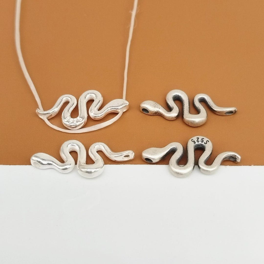 2 Sterling Silver Snake Charms, 925 Silver Snake Charm, Animal Charm ...