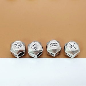 6 Sterling Silver Zodiac Beads, 925 Silver Bead Aries Taurus Gemini ...