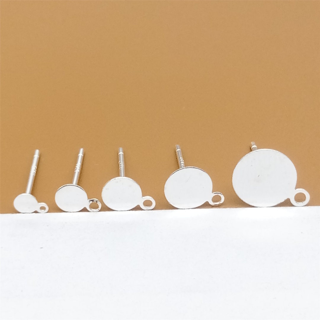 10 Pairs Sterling Silver Flat Earring Posts W/ Closed Ring Loop, 925 ...
