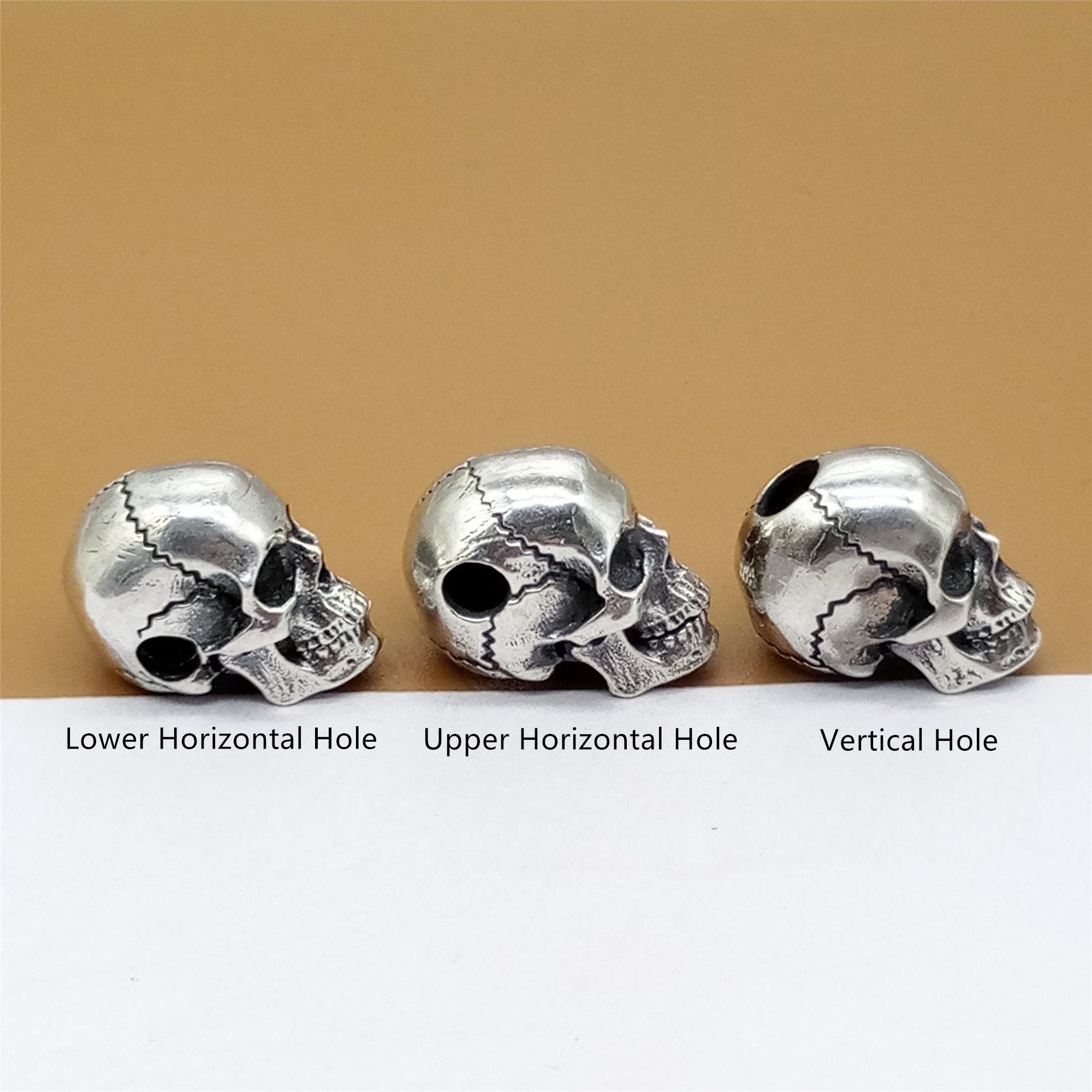 Sterling Silver Skull Bead 3D, 925 Silver Skull Head Bead, Punk Bead ...