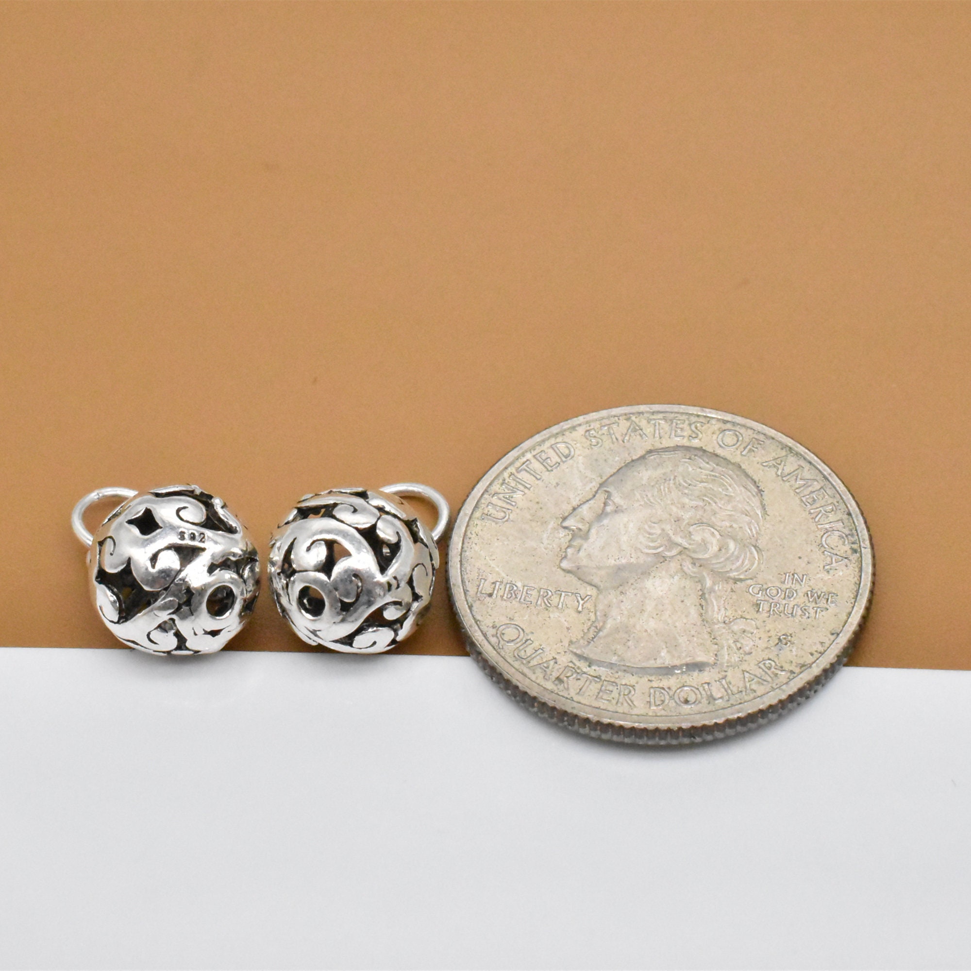 2 Sterling Silver Spiral Round Charms, 925 Silver Spiral Ball Charms ...