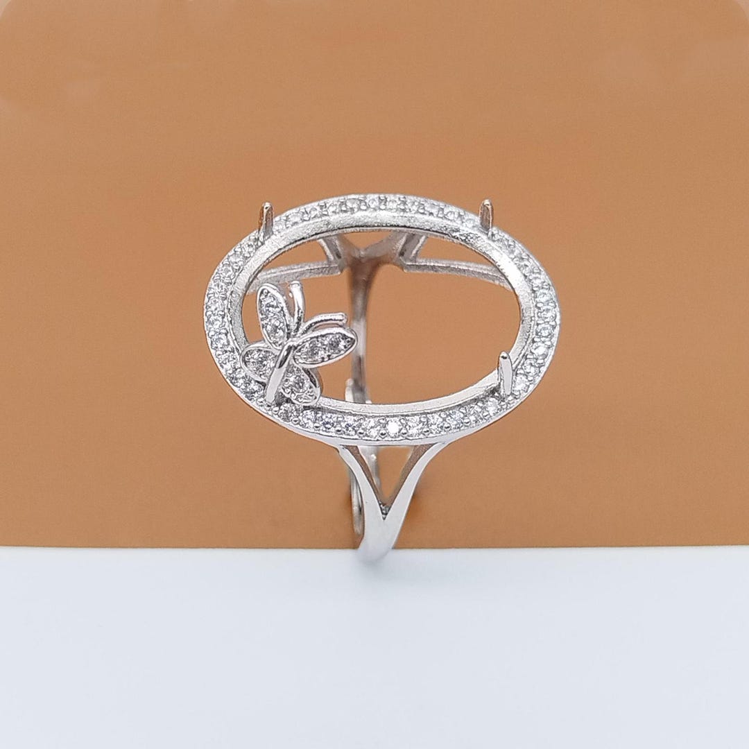 Sterling Silver CZ Butterfly Prong Ring Setting Rhodium Plated ...