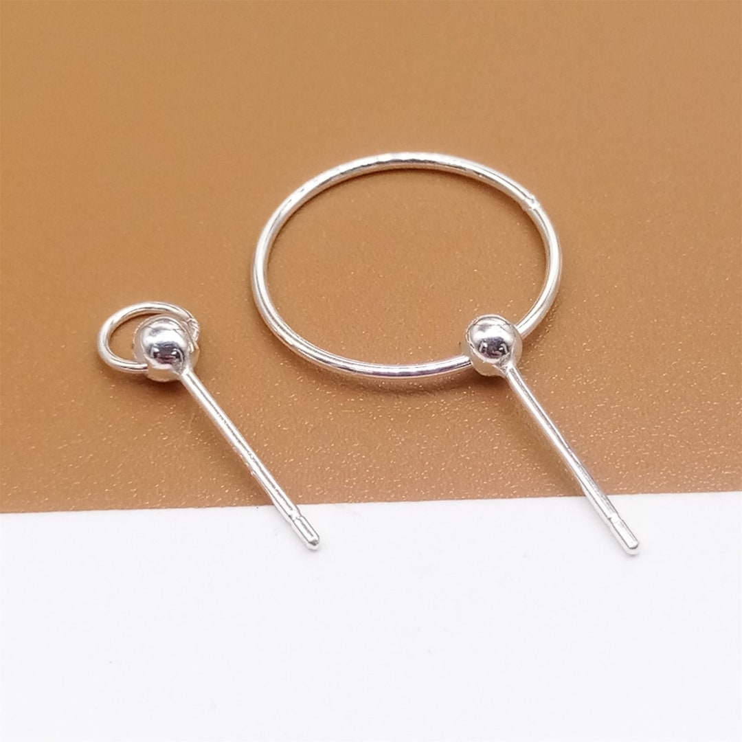 5 Pairs Sterling Silver Earring Posts W/ Rings, 925 Silver Circle ...