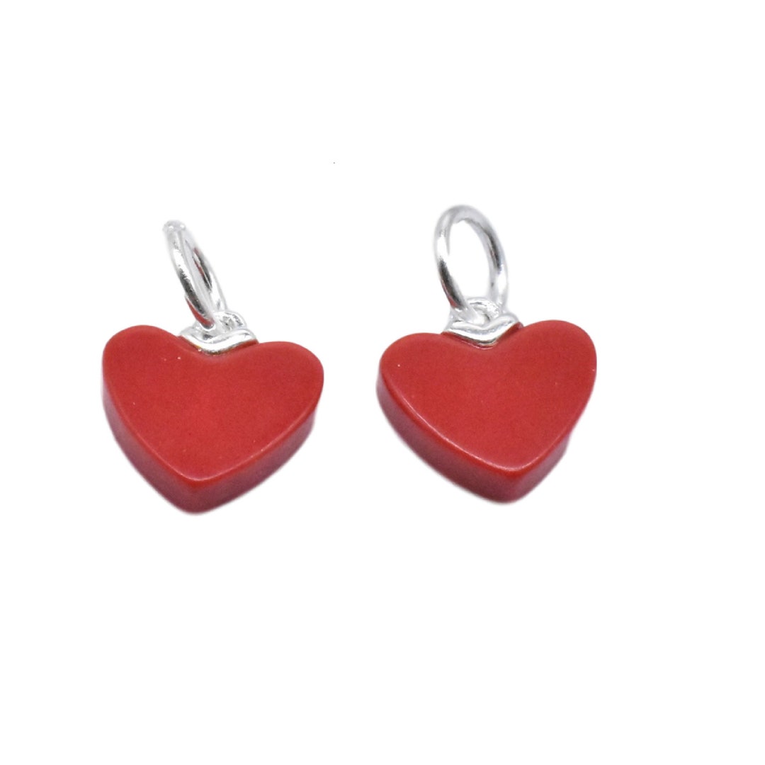 4 Sterling Silver Red Heart Charms, 925 Silver Love Heart Charm ...