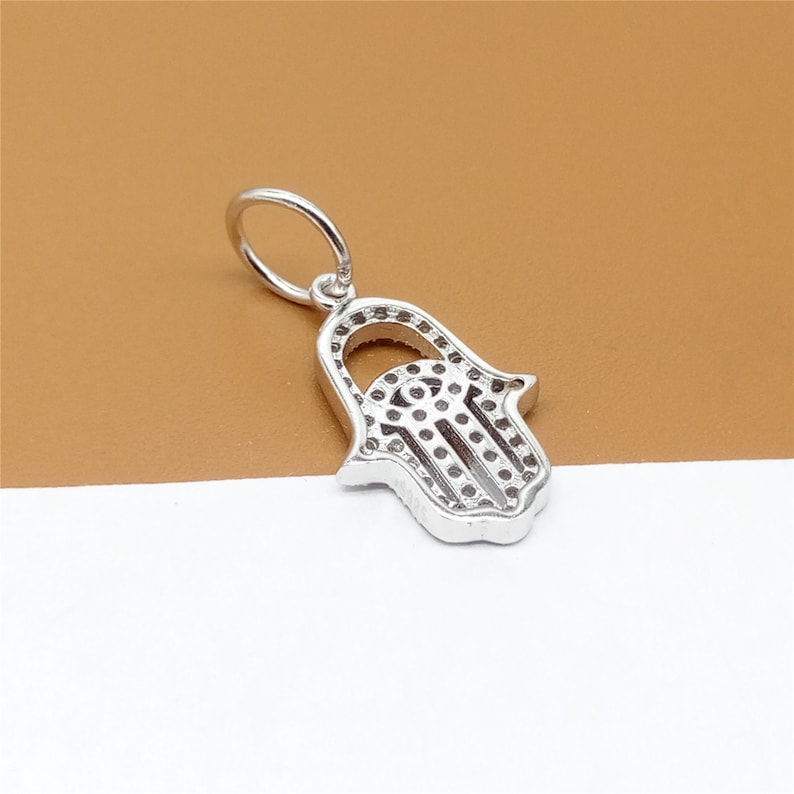 Sterling Silver Hamsa Hand Charm W/ Zircon Shiny Hamsa Charm - Etsy