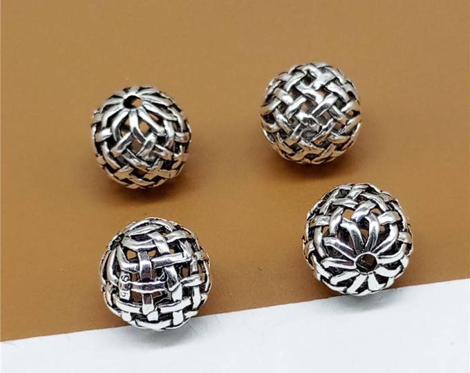 Sterling Silver Flower Round Bead 925 Silver Flower Bead - Etsy