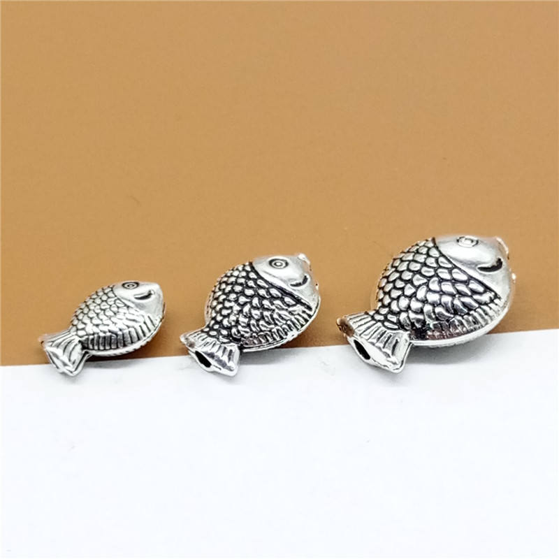 5 Sterling Silver Fish Beads, Bracelet Bead, Necklace Bead, 925 Silver ...