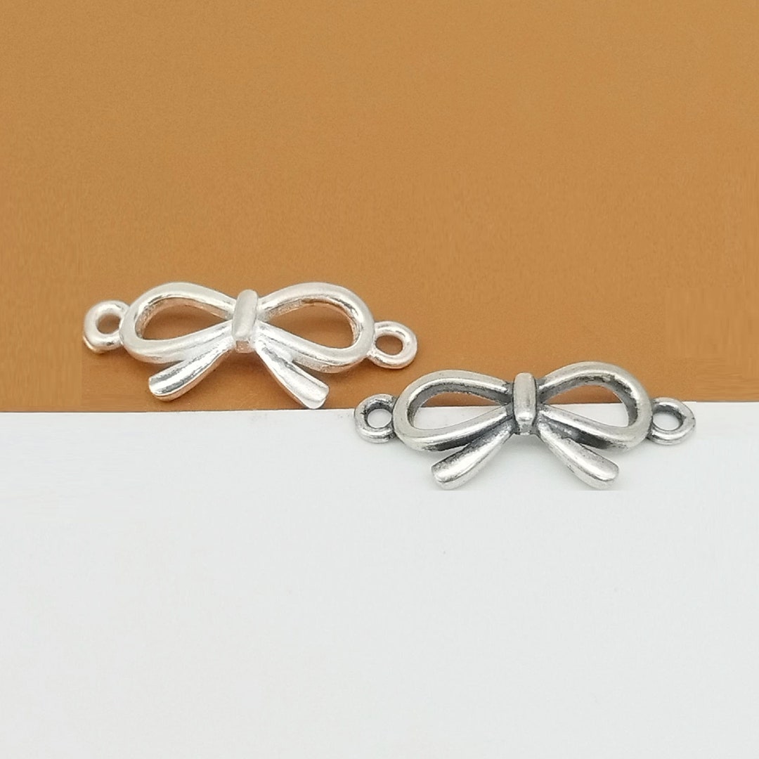 5 Sterling Silver Bow Connector Charms, 925 Silver Bow Knot Charm ...