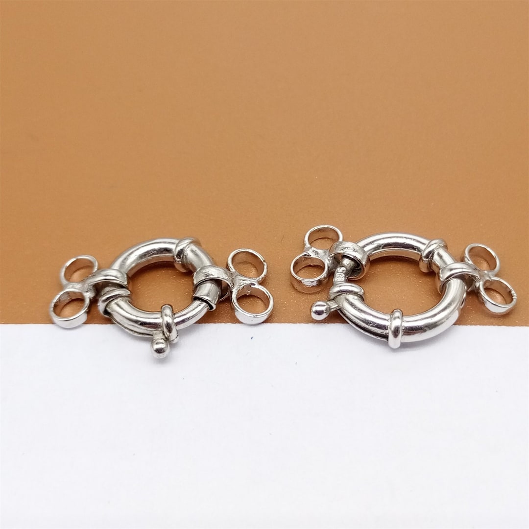 Sterling Silver Spring Ring Clasp W/ Rhodium Plated 2 Strands, Spring ...