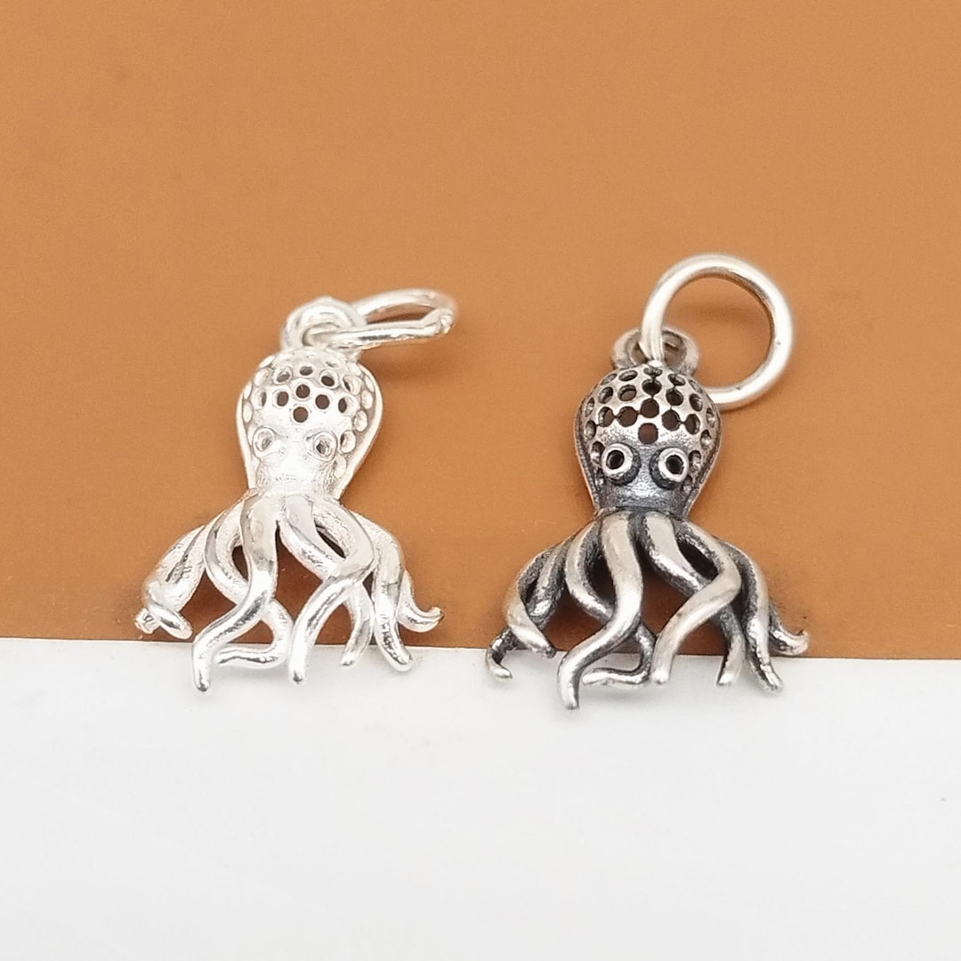 2 Sterling Silver Small Octopus Charms, 925 Silver Small Octopus ...