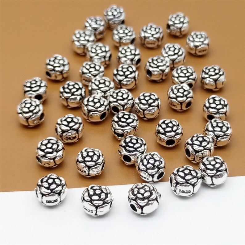 4 Sterling Silver Rose Flower Beads 2-sided, 925 Silver Flower Beads ...