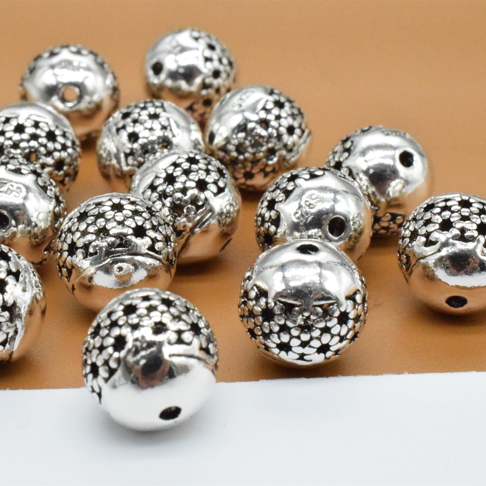 4 Sterling Silver Flower Round Beads Sterling Silver Hollow - Etsy