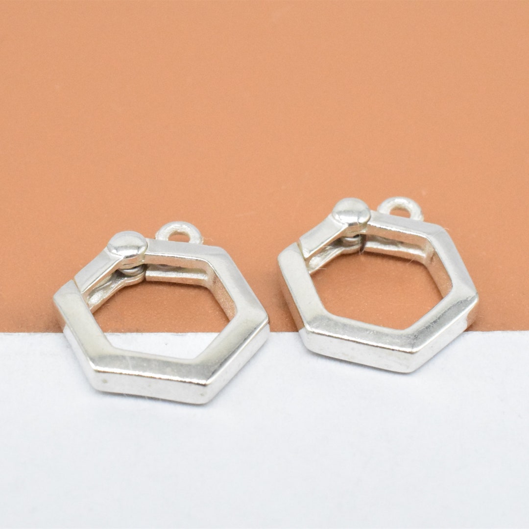 4 Sterling Silver Hexagon Push Clasps With Closed Jump Ring, 925 Silver ...