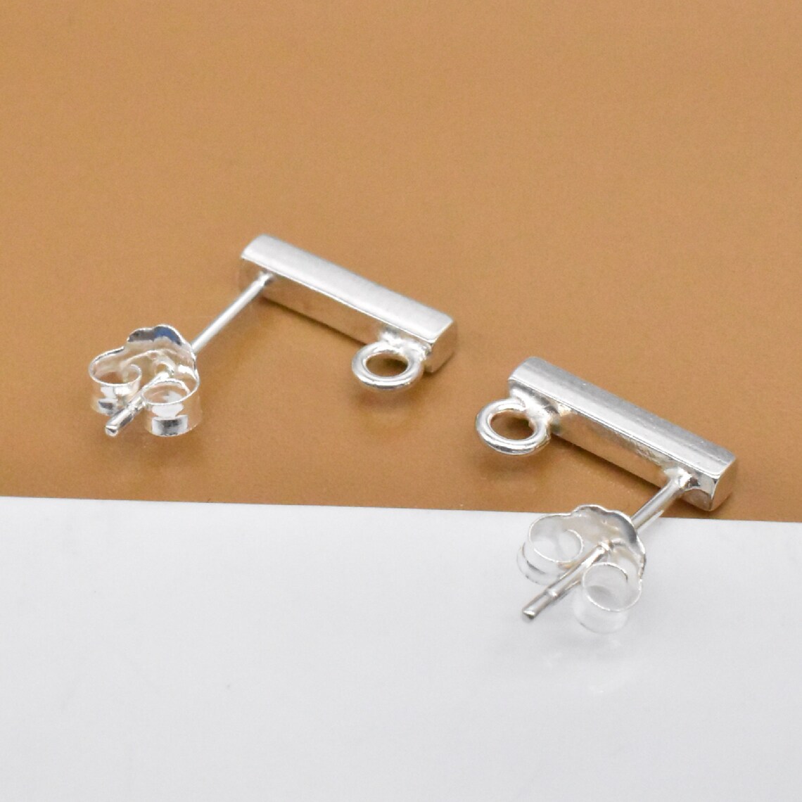 2 Pairs Sterling Silver Bar Post Earring With Loop 925 Silver - Etsy UK
