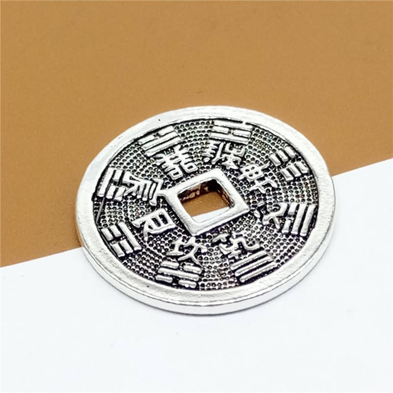 Sterling Silver Chinese Fortune Coin Bead, 925 Sterling Silver Lucky ...