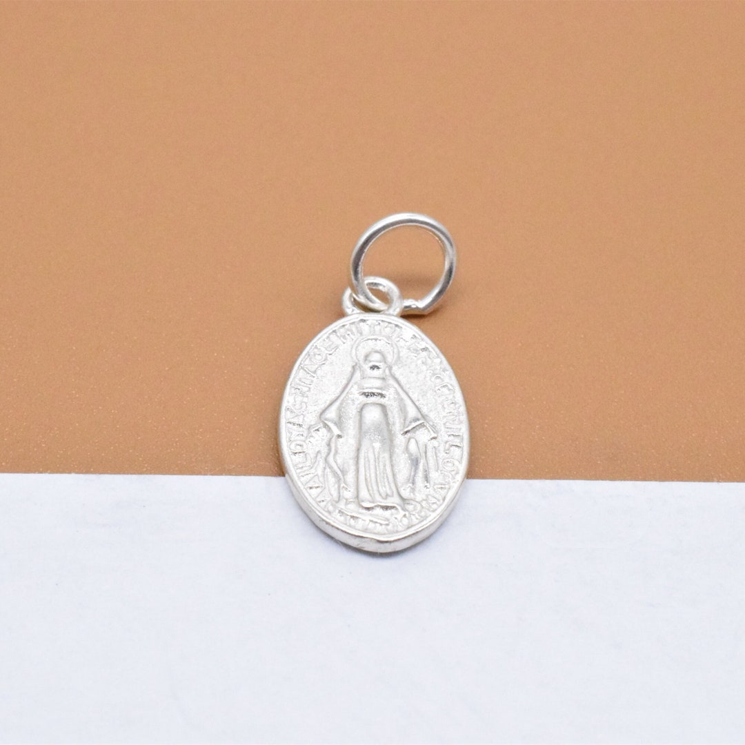 5 Sterling Silver Miraculous Mary Medal Charms, 925 Silver Universal ...