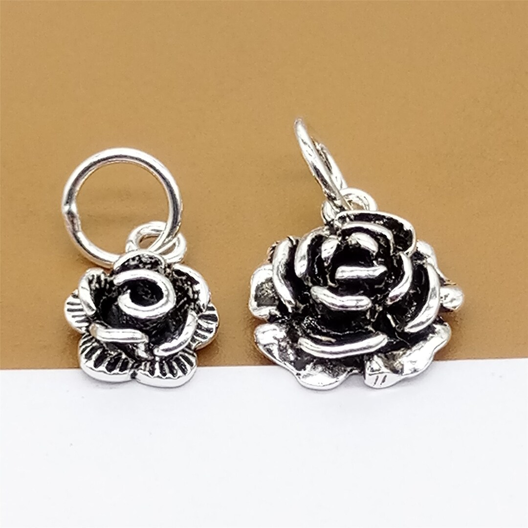 2 Sterling Silver Rose Charms, Rose Flower Charms, 925 Silver Rose ...