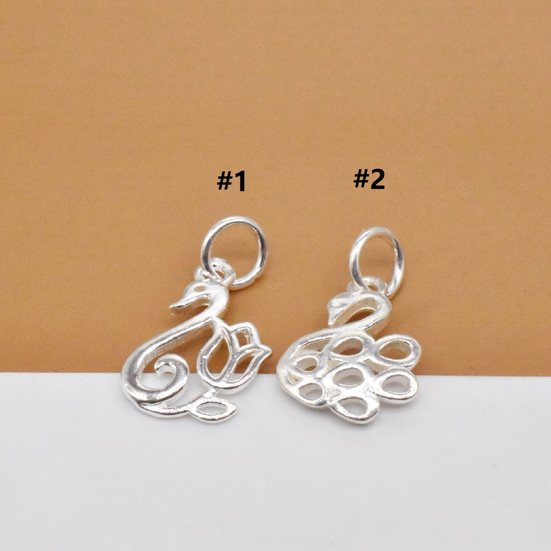 2 Sterling Silver Swan Charms, 925 Silver Flower Swan Charms, Shiny ...