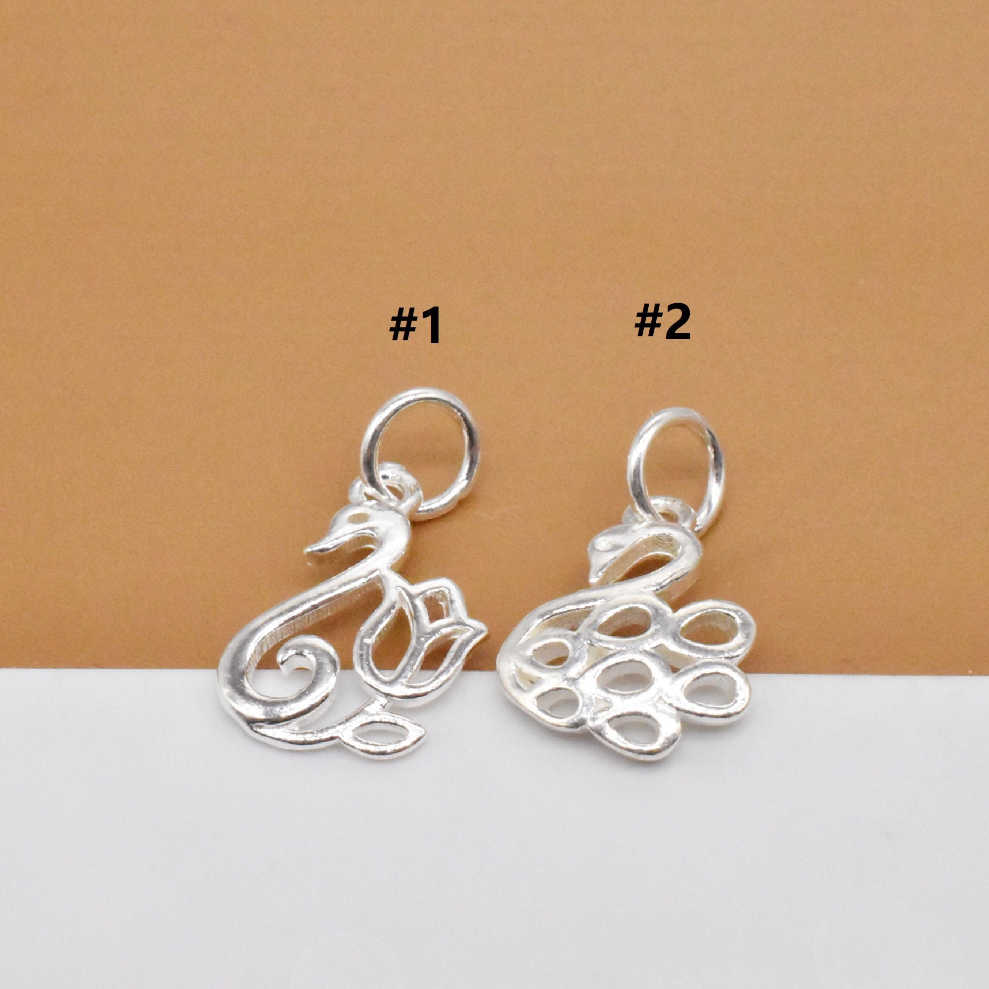 5 Sterling Silver Swan Charms, 925 Silver Flower Swan Charms, Shiny ...