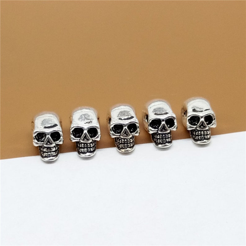 4 Sterling Silver Skull Beads 925 Silver Skull Head Beads - Etsy
