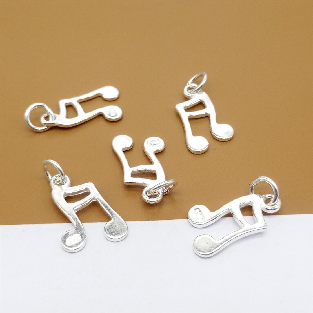 5 Sterling Silver Music Notes Charms, 925 Silver Music Charms 2 Sided ...