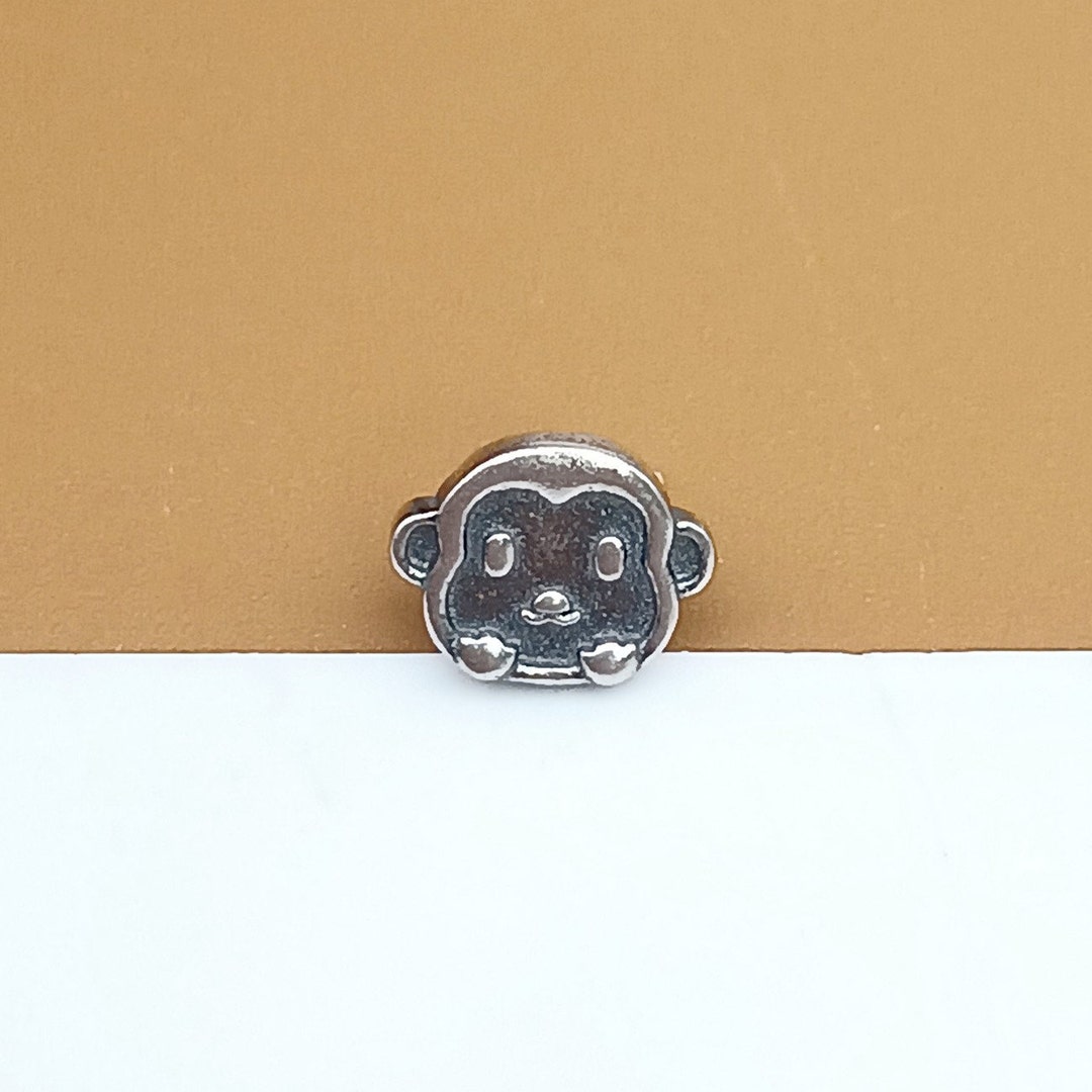 10 Sterling Silver Monkey Button Beads, 925 Silver Monkey Bead, Small ...