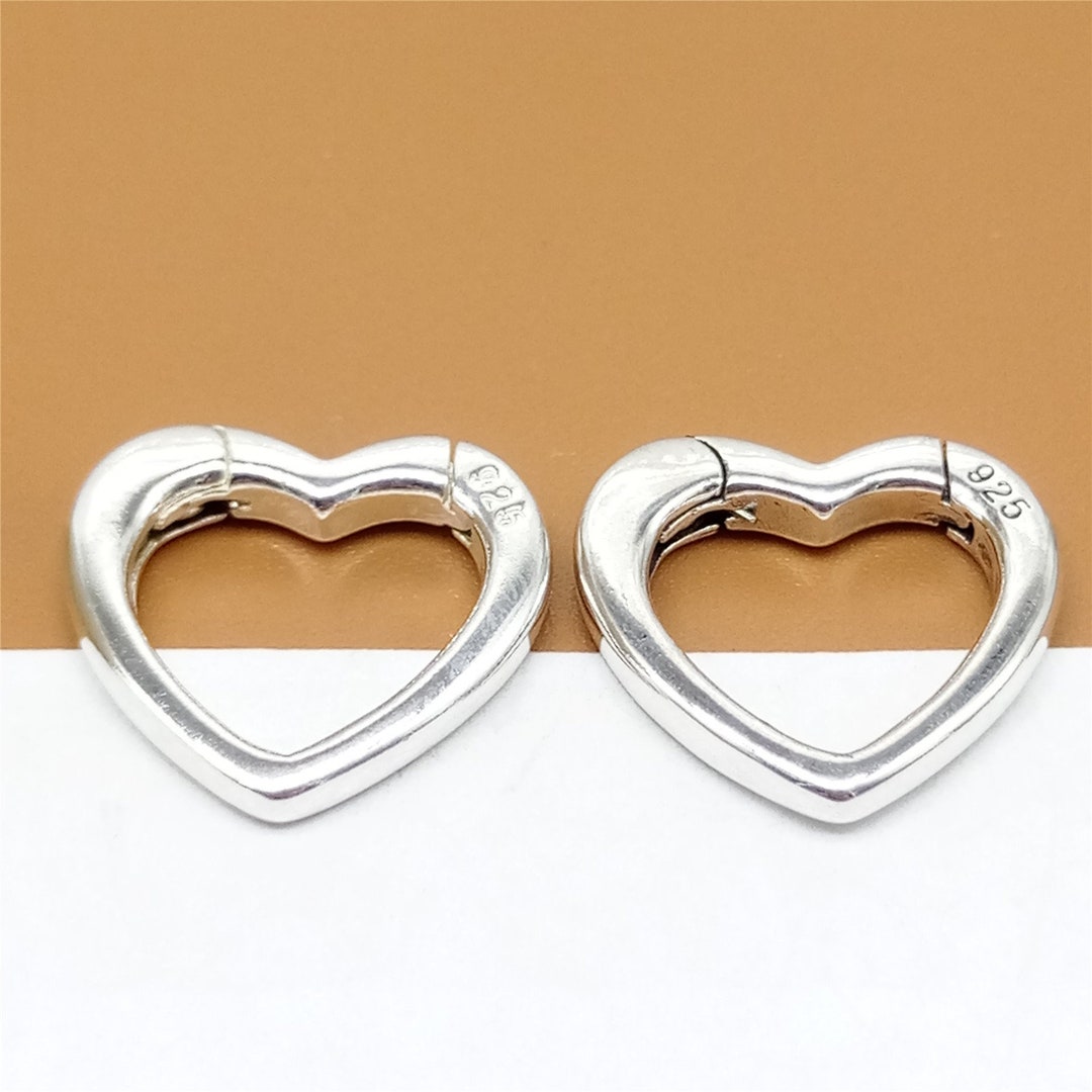 Sterling Silver Love Heart Push Clasp, 925 Silver Heart Hinged Clasp ...