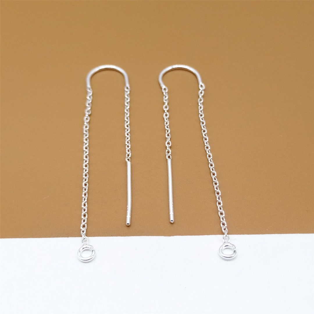2 Pairs Sterling Silver U Earring Threaders W/ Ring, 925 Silver Ear ...