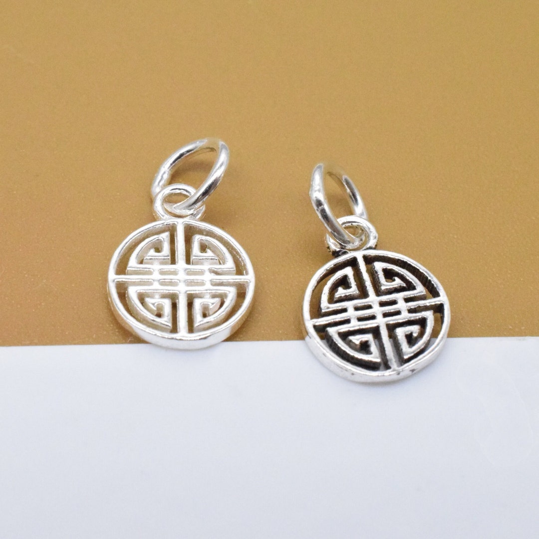 10 Sterling Silver Longevity Charms 2-sided, 925 Silver Fortune Charm ...