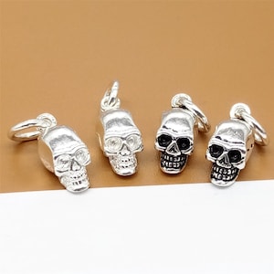 4 Sterling Silver Skull Charms, 925 Silver Skull Charm, Small Skull ...