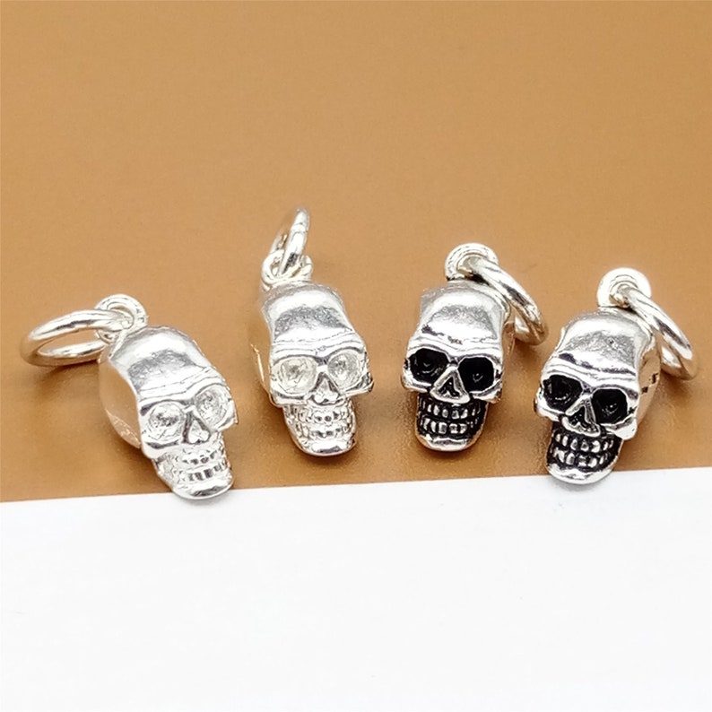4 Sterling Silver Skull Charms 925 Silver Skull Pendant Gold - Etsy