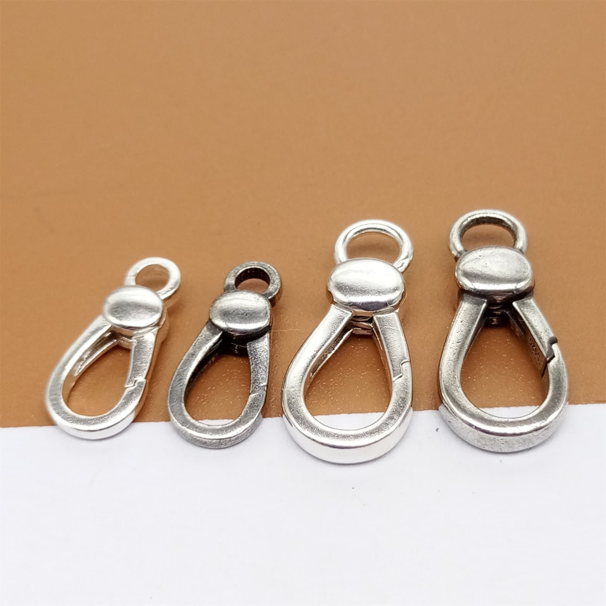 2 Sterling Silver Hinged Ring Push Clasps, 925 Silver Spring Gate Clasp ...