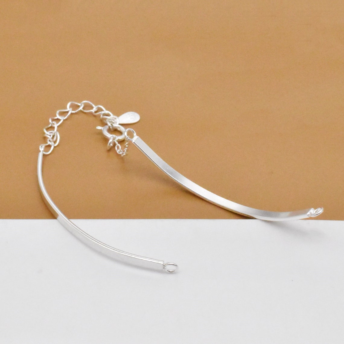 Sterling Silver Curved Bar Bracelet Chain, 925 Silver Chain Bracelet ...