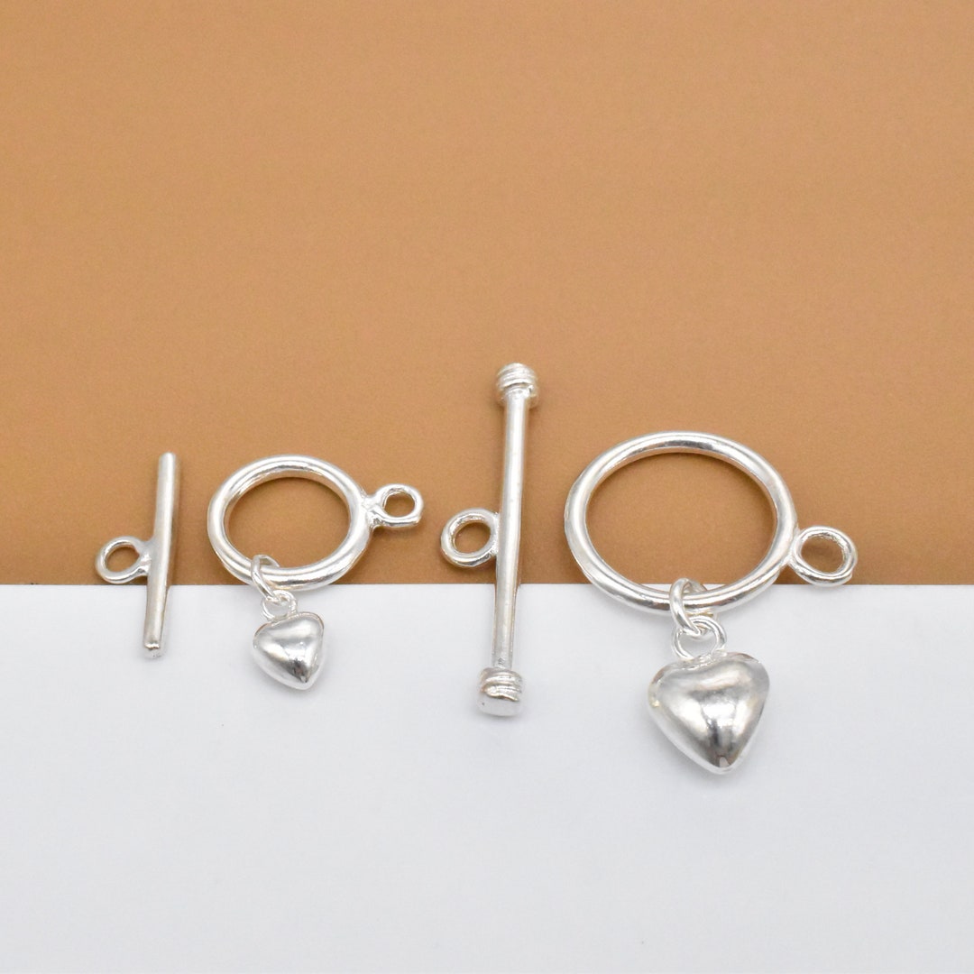 4 Sterling Silver Heart Toggle Clasps, 925 Silver Toggle Clasps, Heart ...