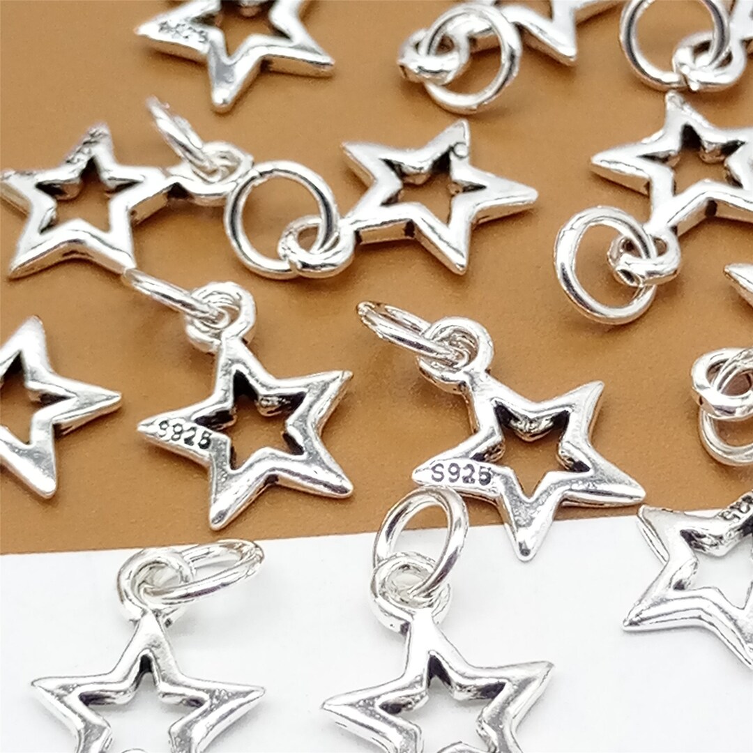 6 Sterling Silver Small Pentagram Charms, Star Charms, 925 Silver ...