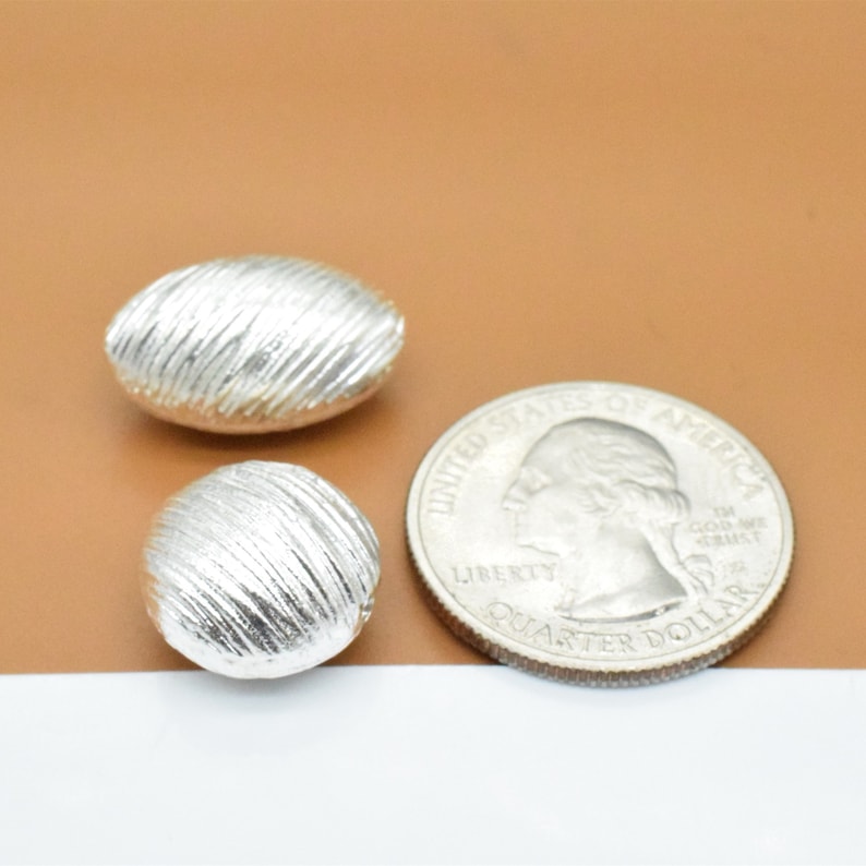 2 Sterling Silver Brushed Beads, 925 Silver Brushed Beads, Shiny Bead ...